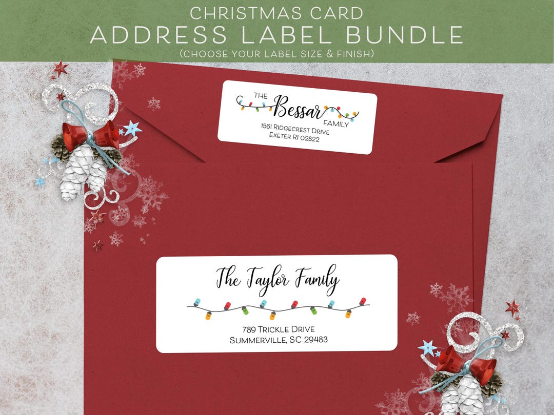 Christmas Card Recipient Address Label Bundle With Lights, Elegant ...