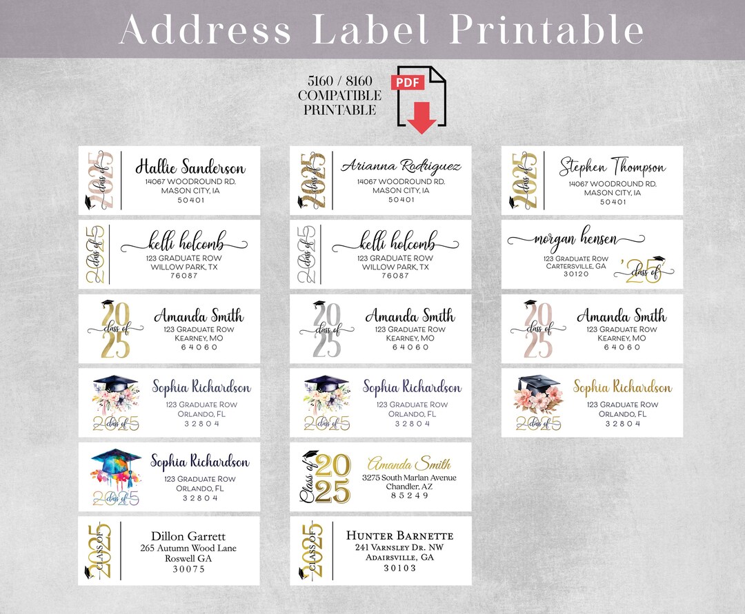 Graduation Address Label Download, Class of 2025 DIY Graduate Mailing ...