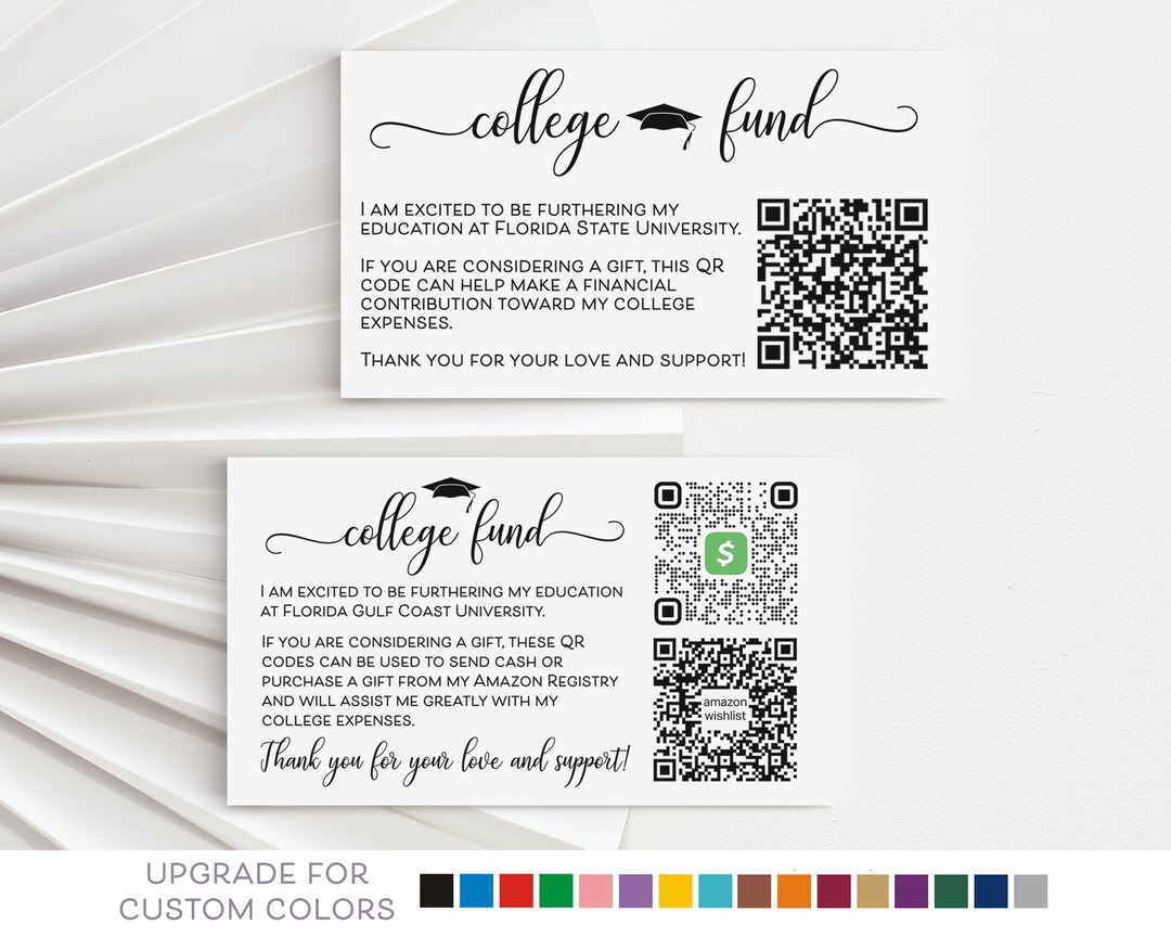 Graduation Gift Insert Card, College Fund QR Code Enclosure Card for ...