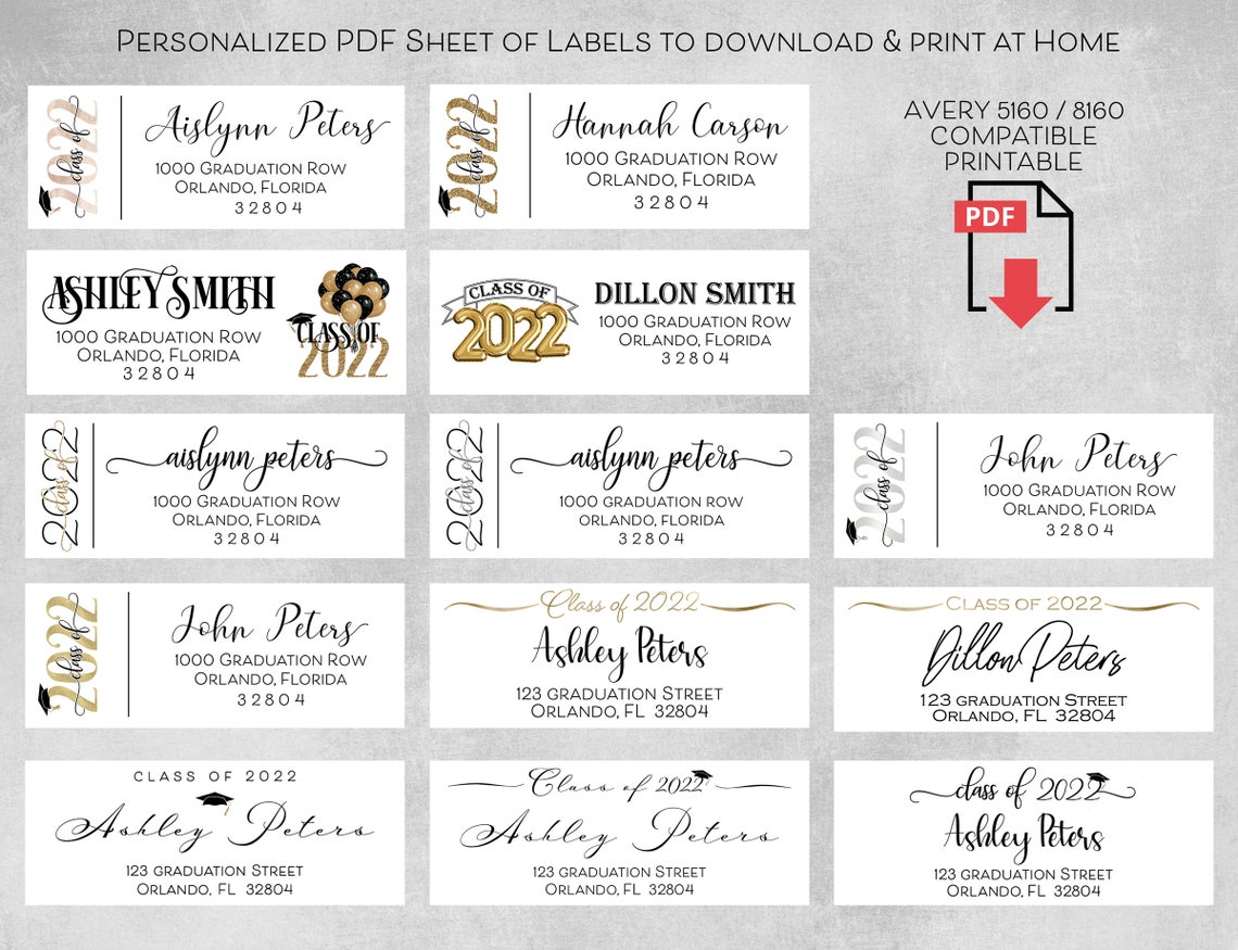 Graduation Address Label Download Class of 2022 Graduate - Etsy