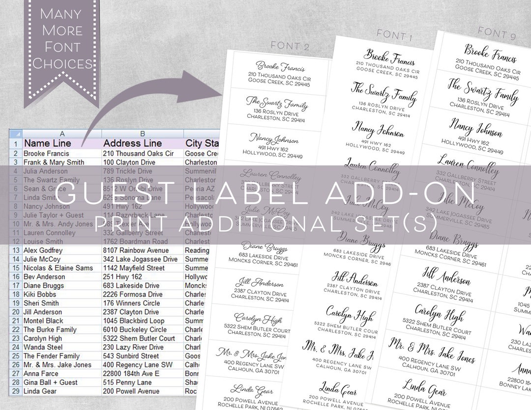 Add-on to Guest / Recipient Label Purchase to Print Additional Sets - Etsy