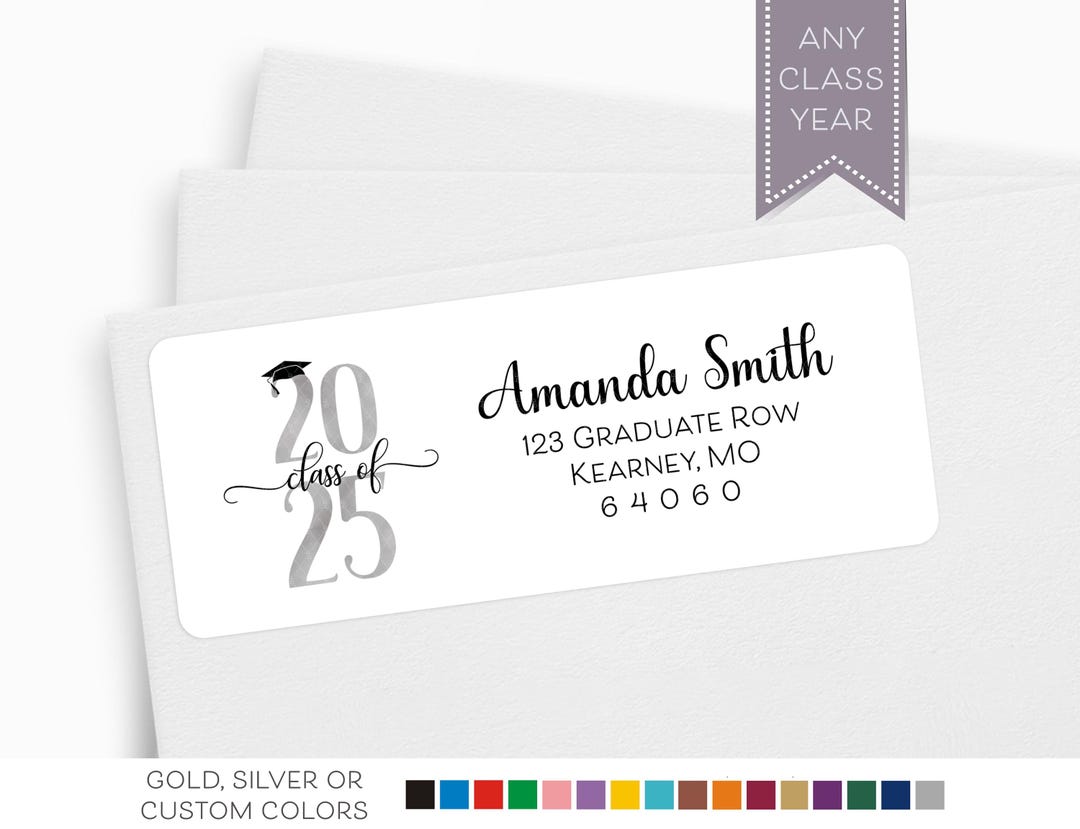 Graduation Address Label, Silver Graduate Announcement Return Address ...