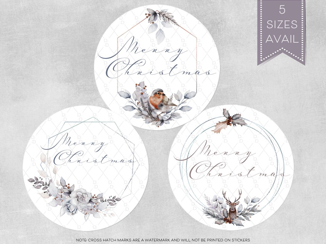 White Christmas Card Envelope Seal, Merry Christmas Sticker, Holiday ...