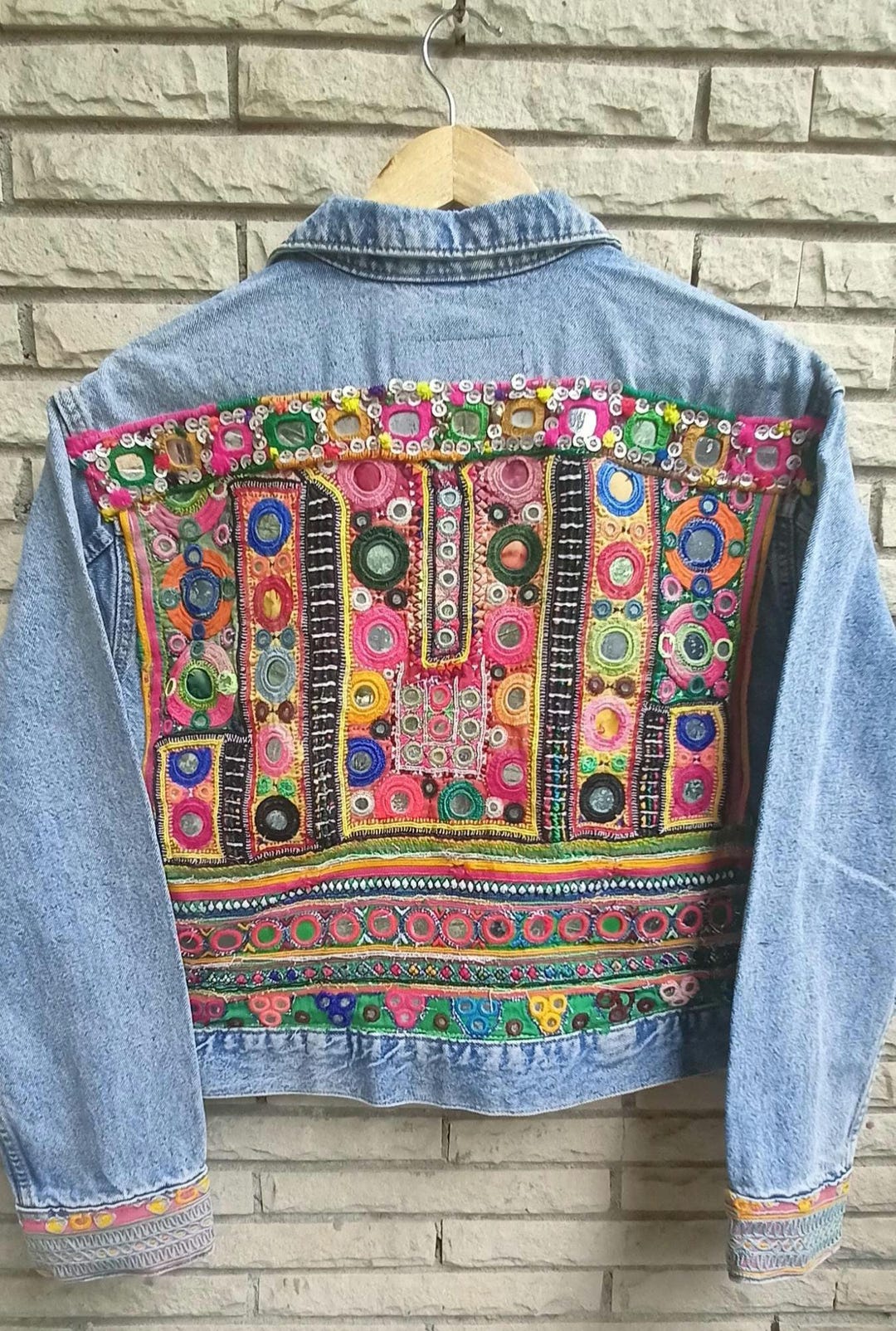Banjara Denim Jacket: Vintage Indian Patchwork, Mirror Fabric, Boho ...