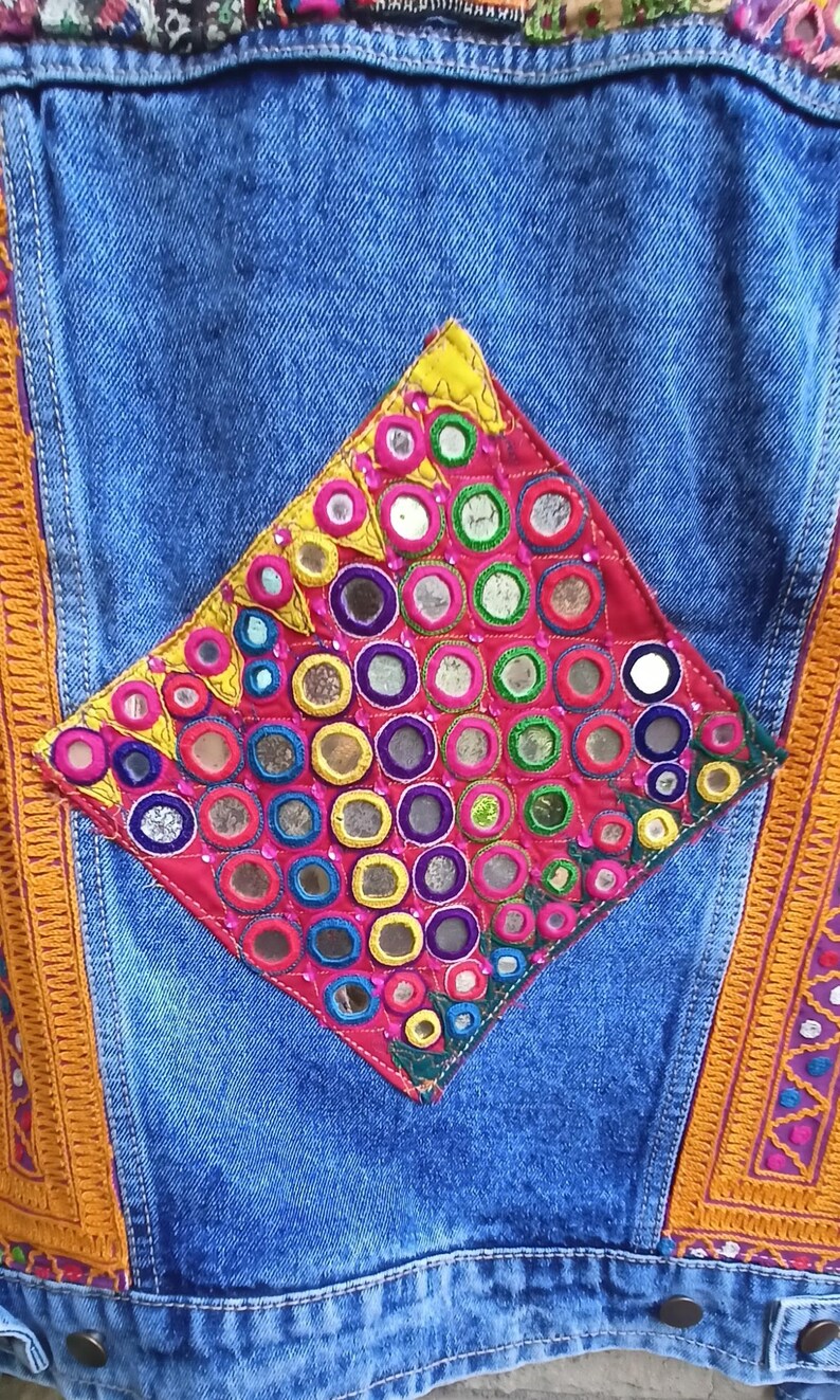 Women Denim Jacket,indian Patchwork,banjara Jacket,vintage Fabric,mirror Work, Boho Hippie Style ...