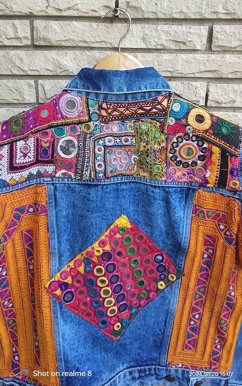 Women Denim Jacket,indian Patchwork,banjara Jacket,vintage Fabric,mirror Work, Boho Hippie Style ...