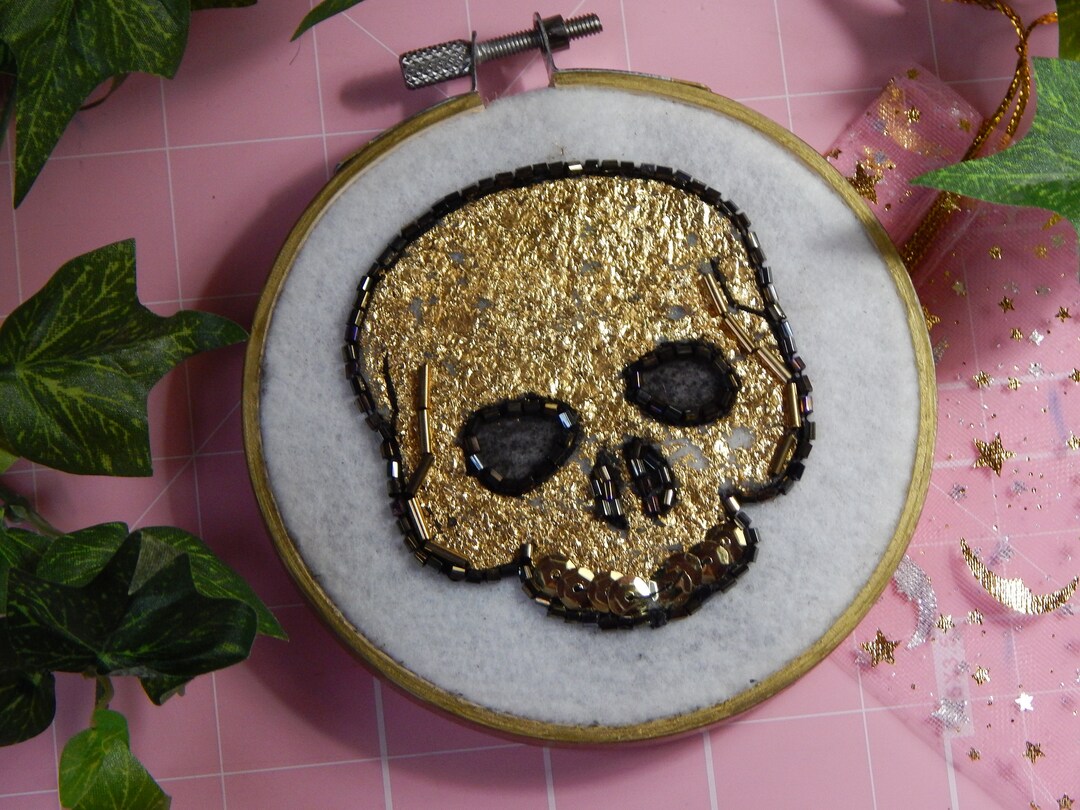 Gold Beaded Skull Embroidery - Etsy