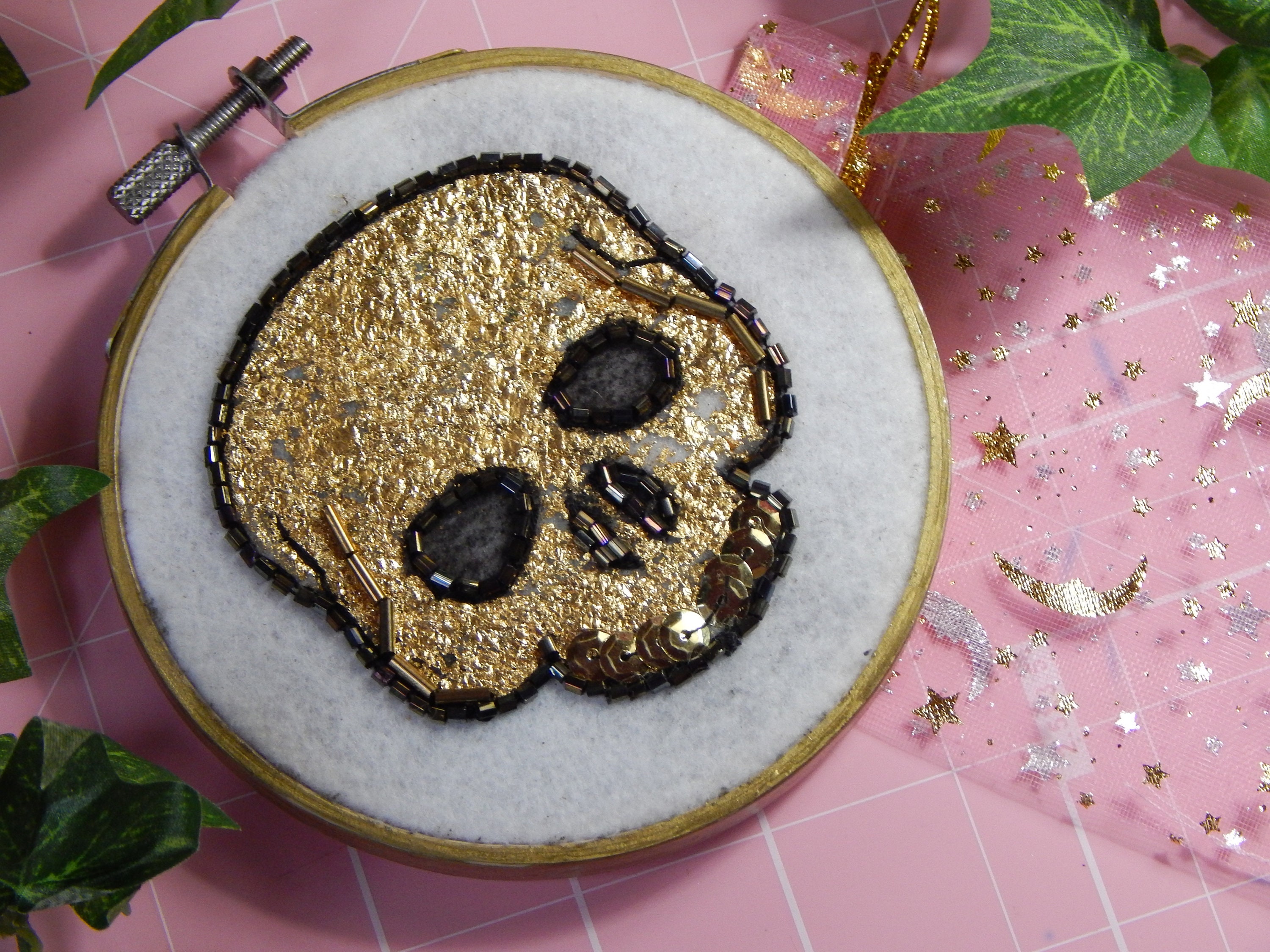 Gold Beaded Skull Embroidery - Etsy