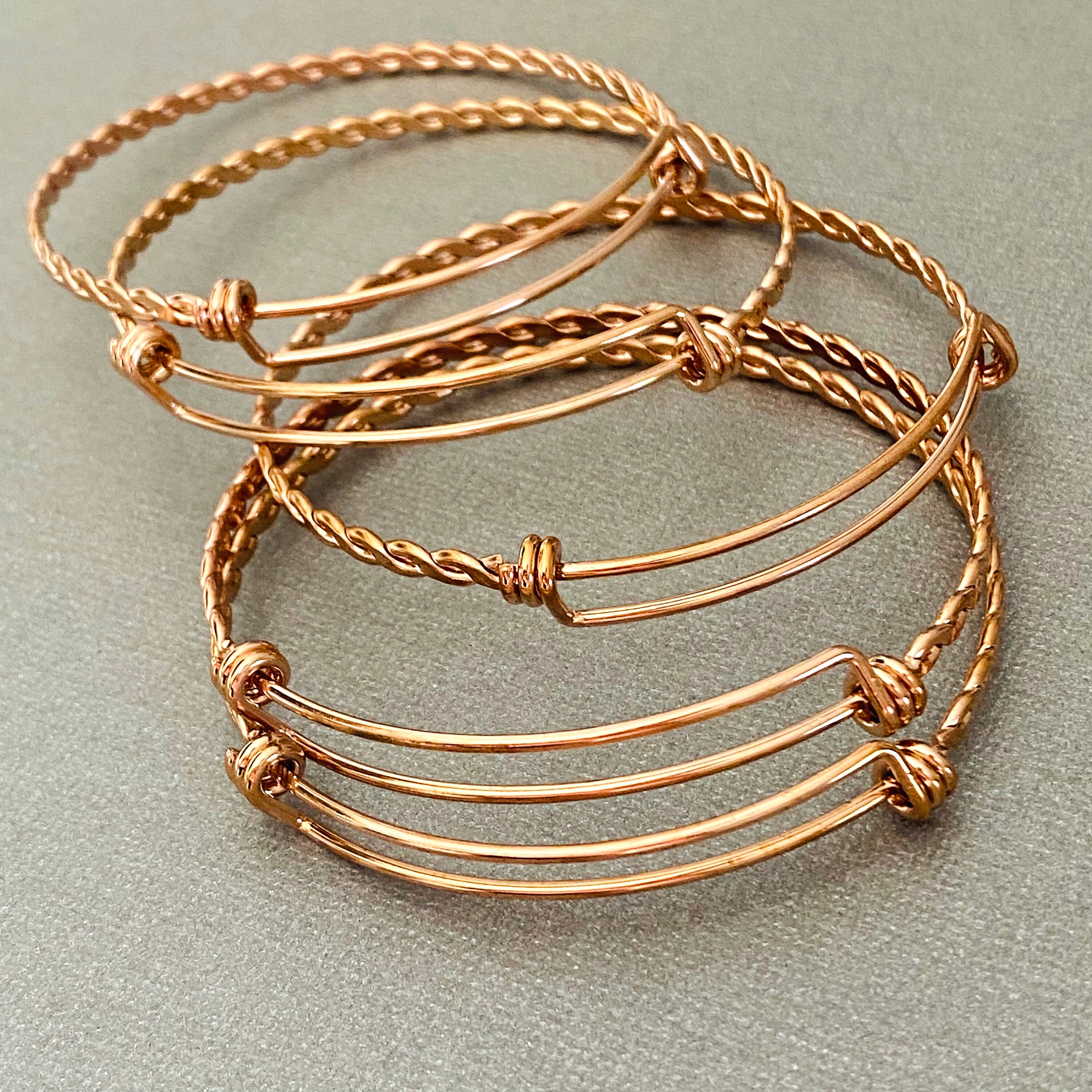 BULK Adjustable Stainless Steel Rose Gold, Twisted Bangles for Charm ...