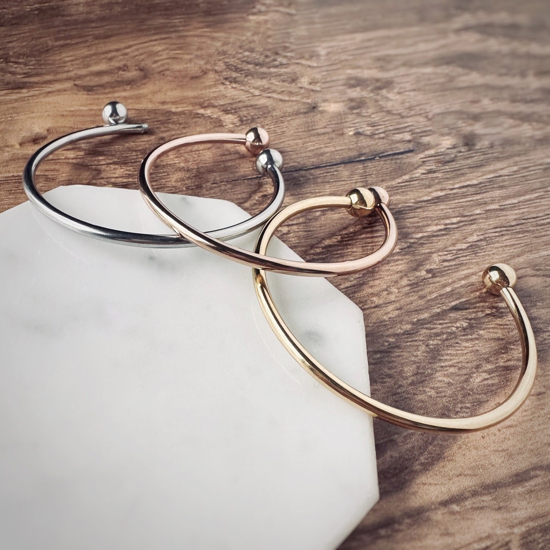 5 Pcs Stainless Steel Thick Bangle Bracelets With Threaded Ball Cap ...