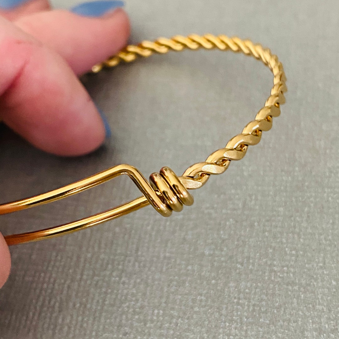 BULK Yellow Gold Adjustable Twisted Bangle Bracelet, 60mm and 65mm, 1 ...