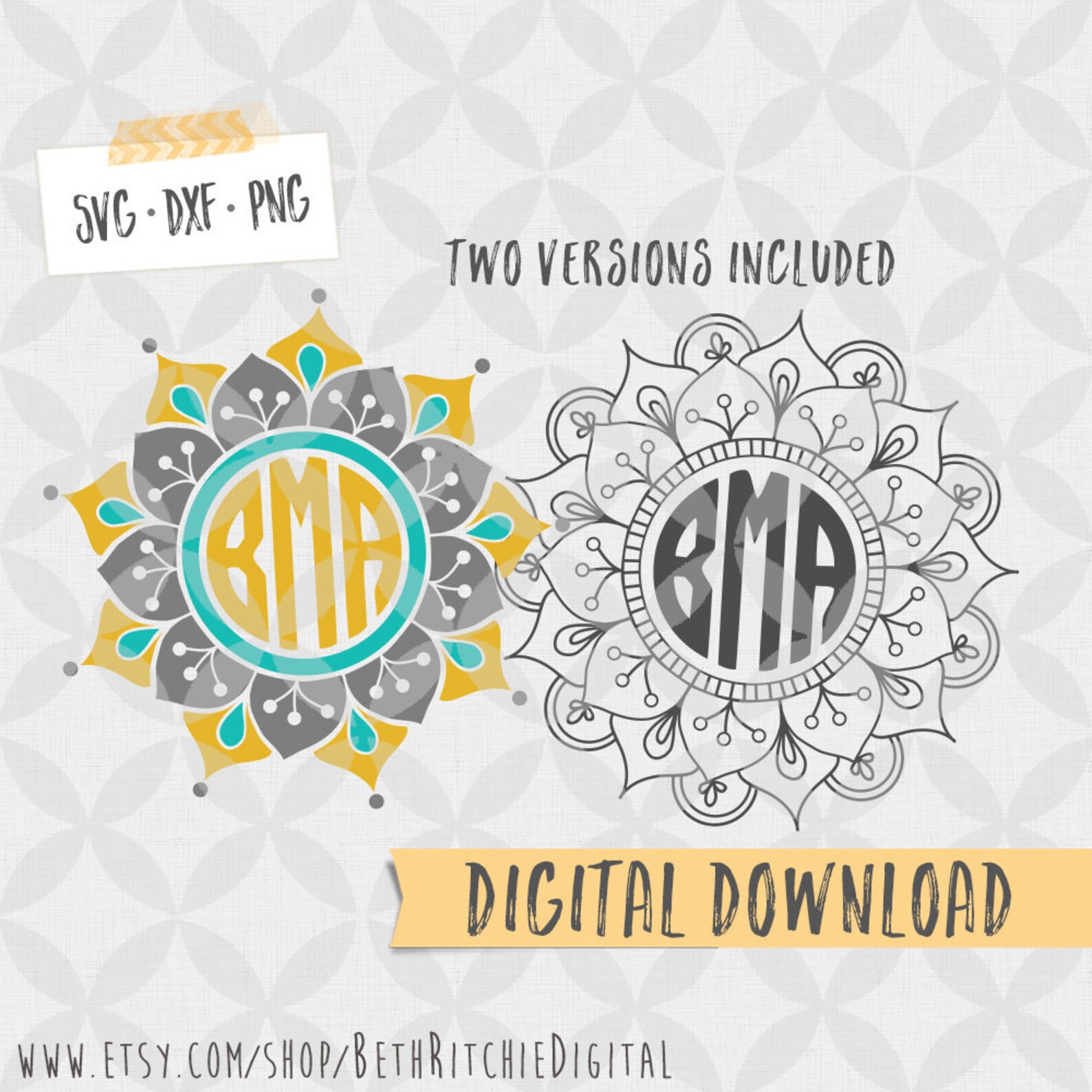 Floral Mandala Monogram Digital File SVG - Vector Cut File, Clipart ...