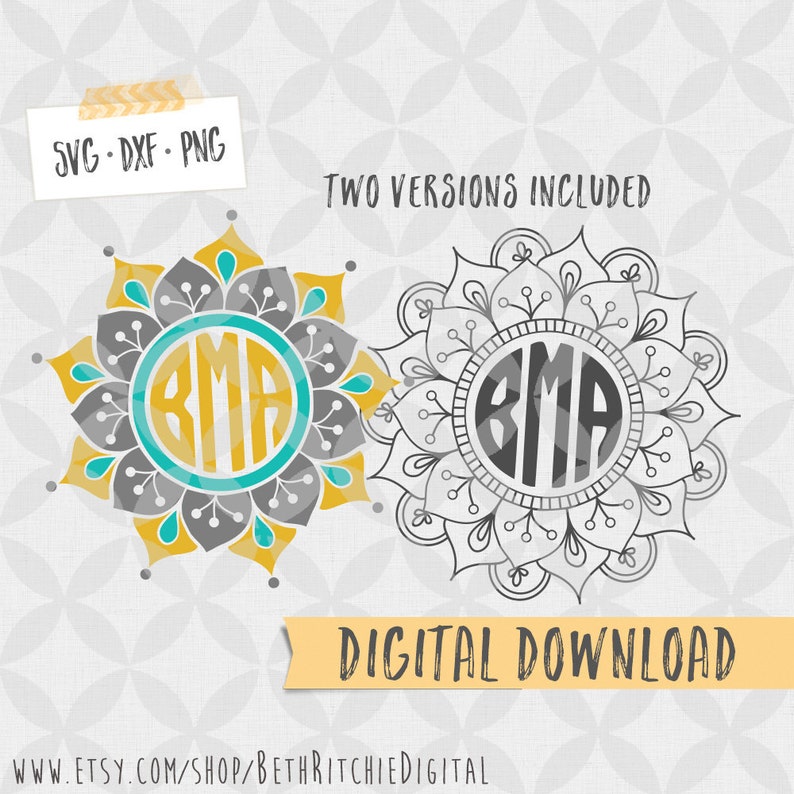 Floral Mandala Monogram Digital File SVG - Vector Cut File, Clipart ...
