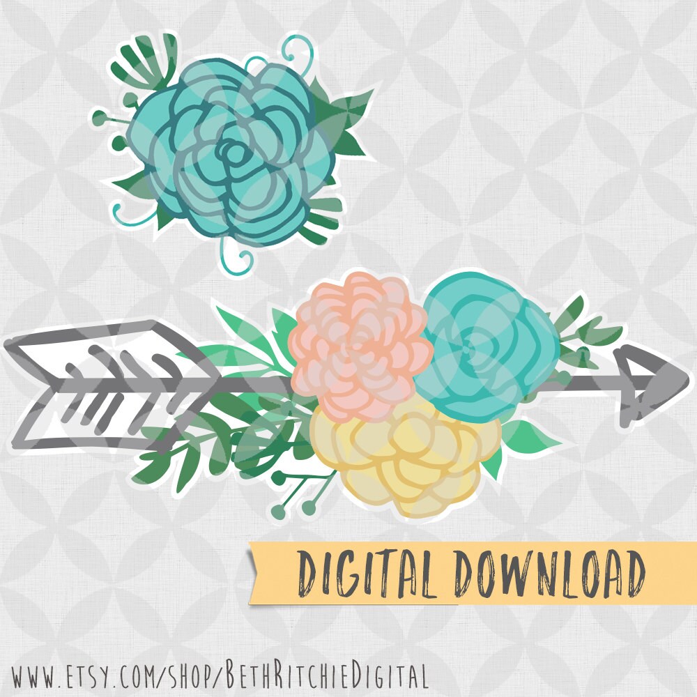 Floral Antlers and Floral Arrow - SVG DXF PNG Digital Download ...