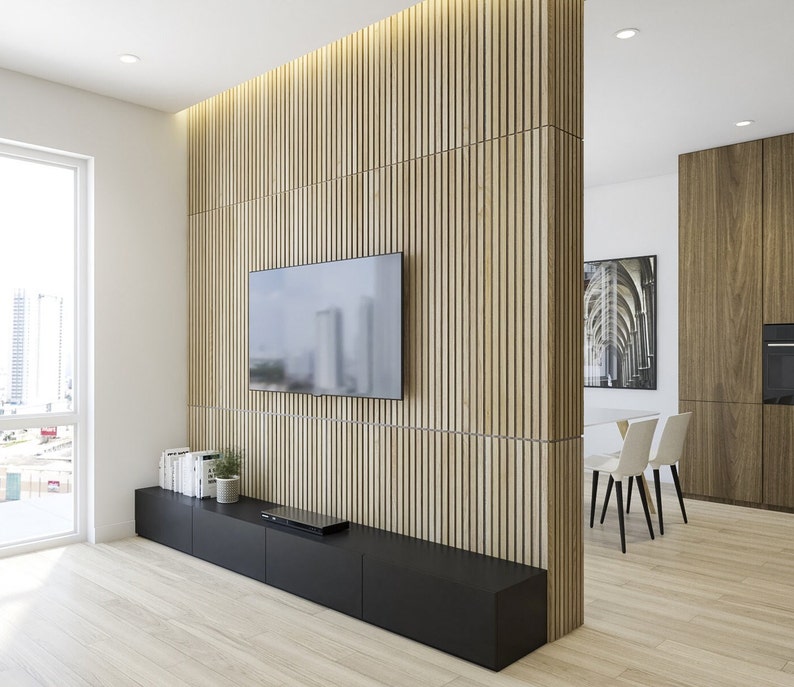 Woody Walls Solid Wood Slat Wall Paneling | Set of 2 Seamless Joint ...