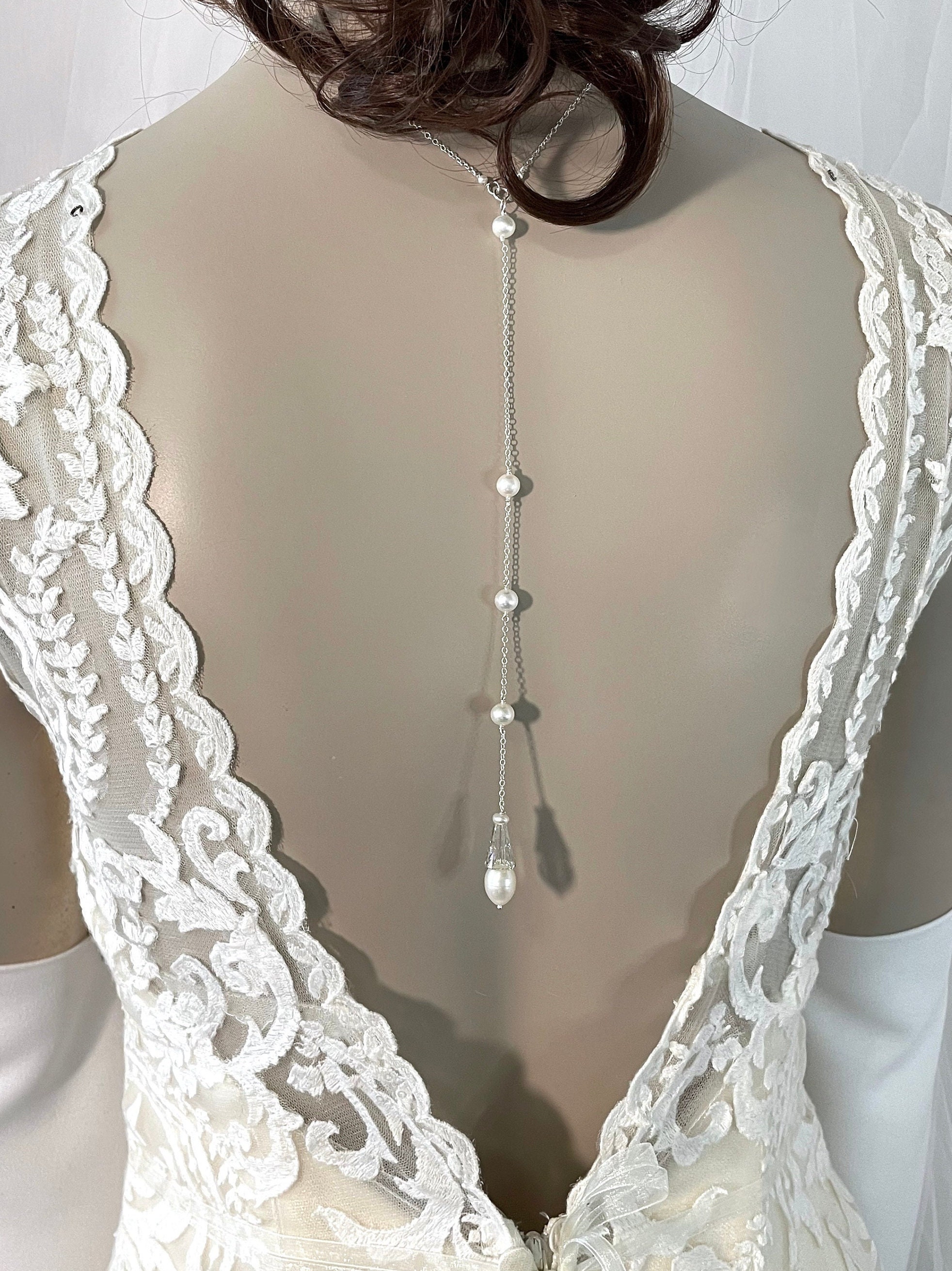 Bridal Day Back Pendant With Single Roundish Pearl Necklace, Detachable ...