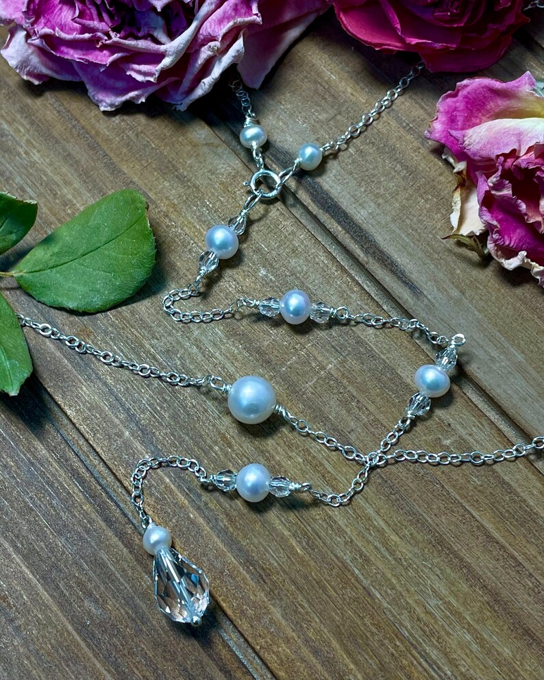 Dainty Pearl Back Necklace for Women, Long Backdrop Necklace for Bride ...
