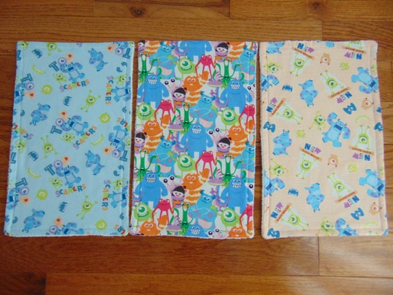 Set of 3 Monsters Inc Burp Cloths Baby Shower Gift - Etsy
