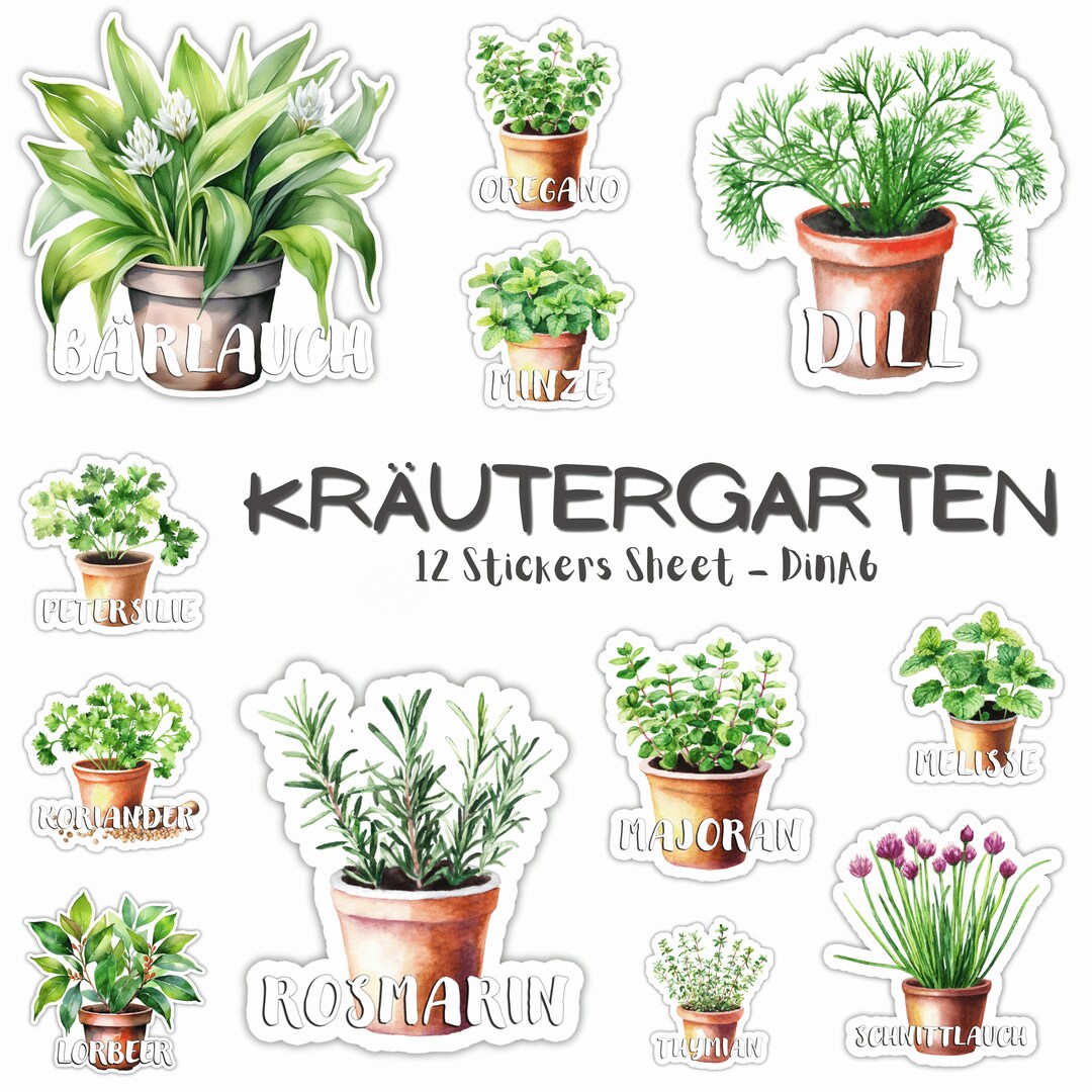 12 Herb Garden Stickers Sticker Sheet Dina6 Herbs / Stickers for ...