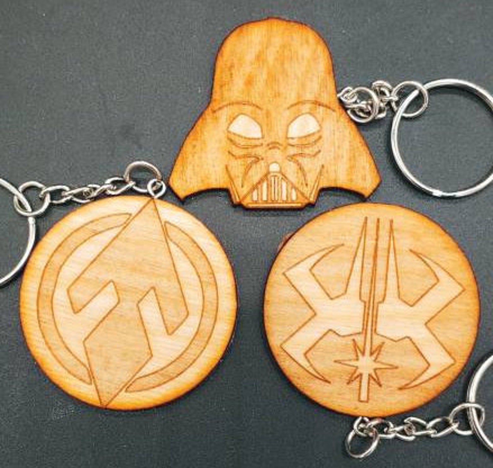 Star Wars Themed Keychains Laser Cut and Engraved on Wood - Etsy