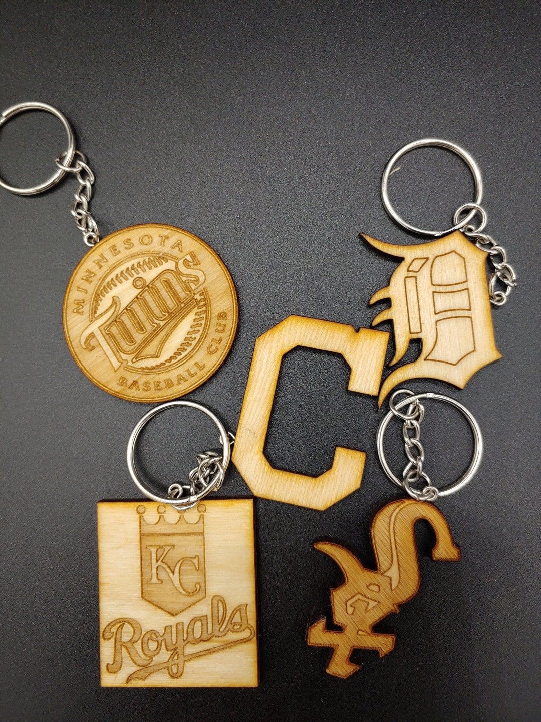 MLB, American League Central, Keychains, Laser Cut and Engraved on Wood ...