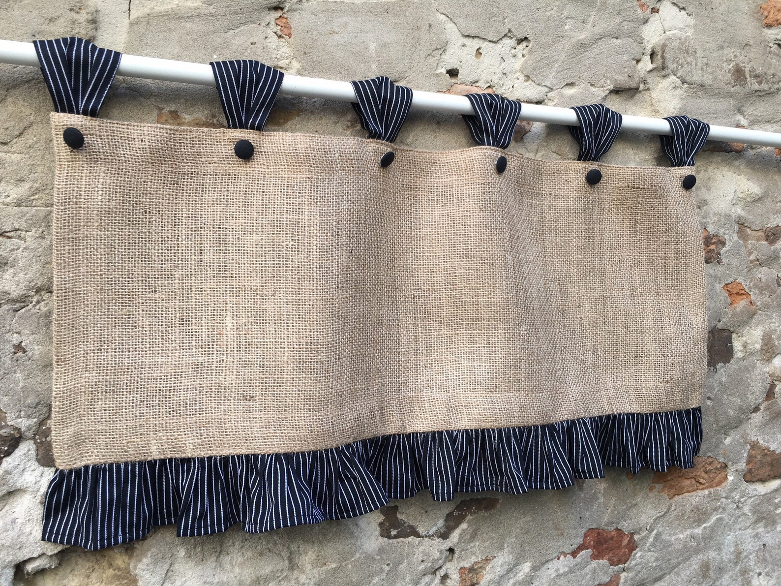 Black Ticking Ruffle Valance Burlap Farmhouse Curtains Cottage - Etsy