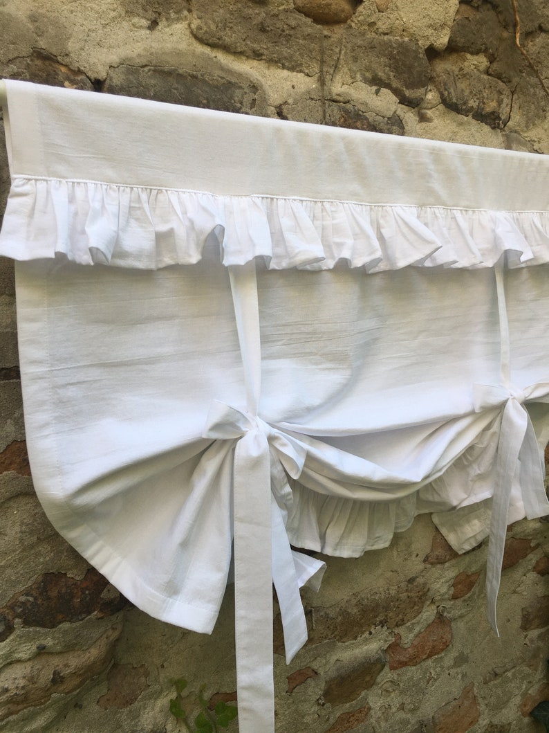 Farmhouse Ruffled Curtain Country Kitchen Tie up Valance White - Etsy