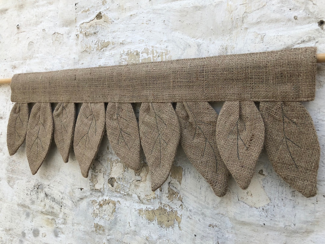 Burlap Curtains Primitive Valance Botanical Curtain Bohemian Rustic ...