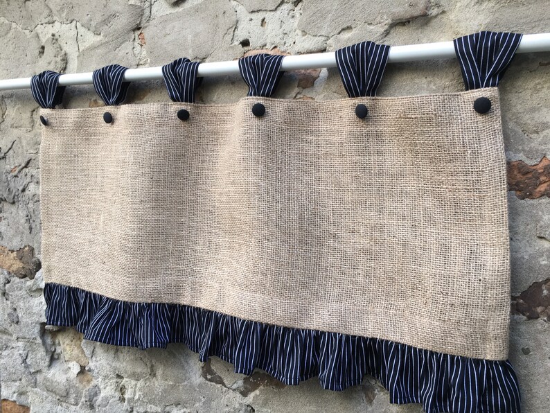 Black Ticking Ruffle Valance Burlap Farmhouse Curtains Cottage - Etsy