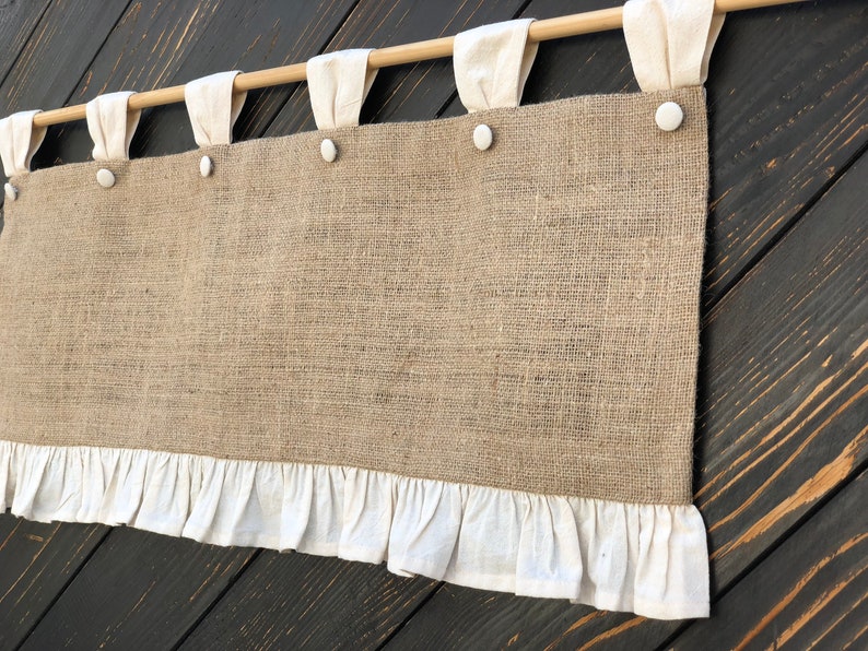 Lined Burlap Curtains Cottage Kitchen Ruffle Valance Simple Rustic ...
