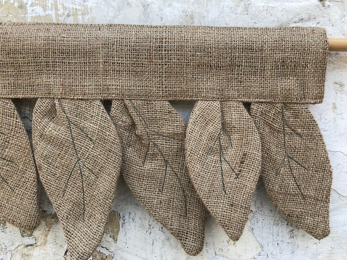 Burlap Curtains Primitive Valance Botanical Curtain Bohemian - Etsy
