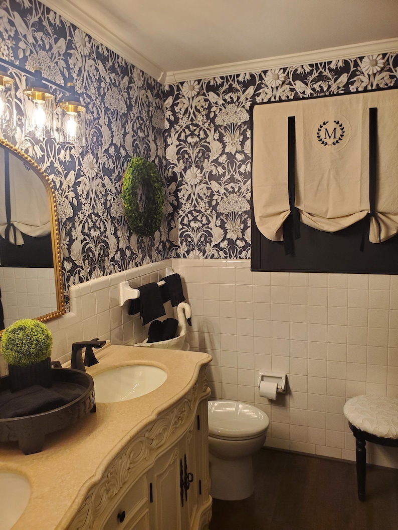 Modern Farmhouse Window Pull up Curtains Black Ties Lined Valance ...