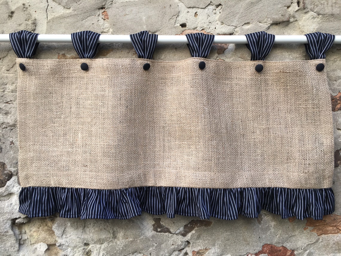 Black Ticking Ruffle Valance Burlap Farmhouse Curtains Cottage - Etsy