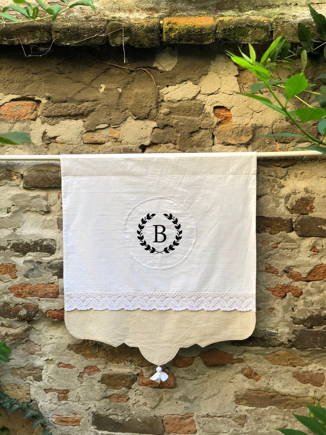 French Country Style Valance With Initial and Lace Lined Custom Size ...