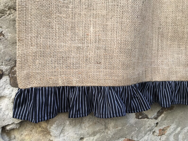 Black Ticking Ruffle Valance Burlap Farmhouse Curtains Cottage - Etsy