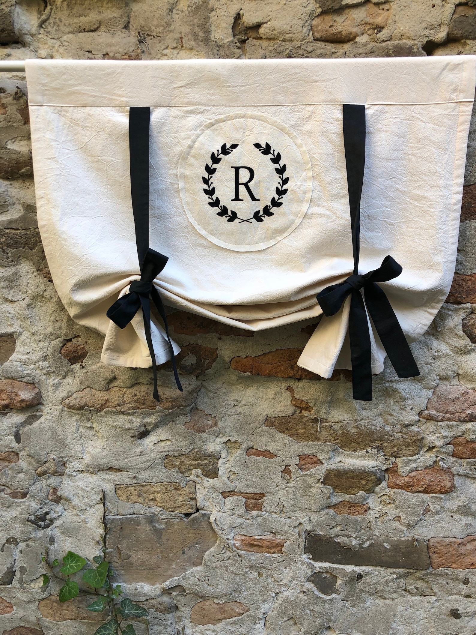 Modern Farmhouse Window Pull up Curtains Black Ties Lined Valance ...