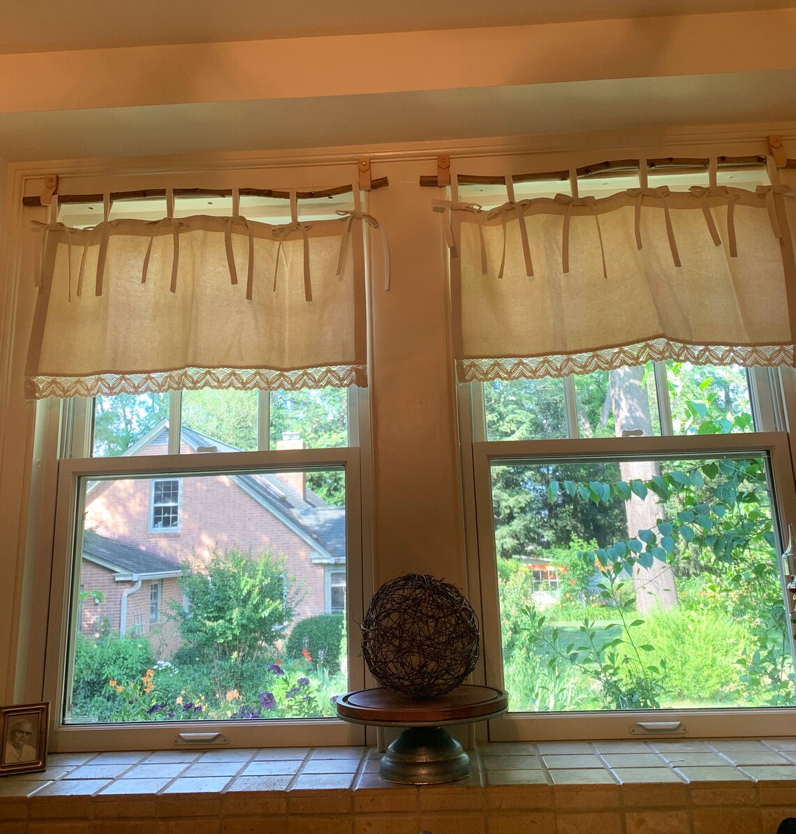 French Country Natural Cotton Lace Curtain Cottage Kitchen Valance ...