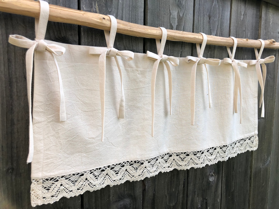 French Country Natural Cotton Lace Curtain Cottage Kitchen Valance ...