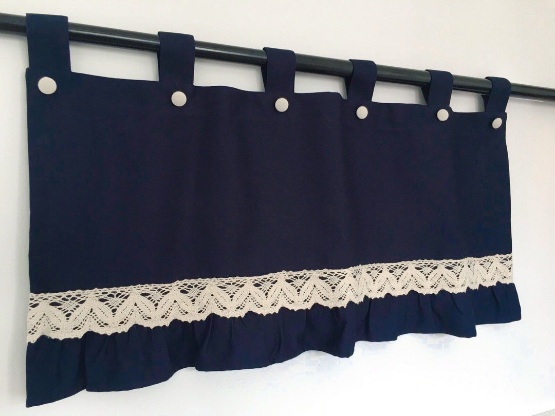 Dark Navy Blue Valance Coastal Curtain French Country Ruffled Beach ...