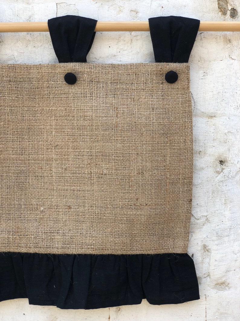 Lined Burlap Curtains Cottage Kitchen Ruffle Valance Simple Rustic ...