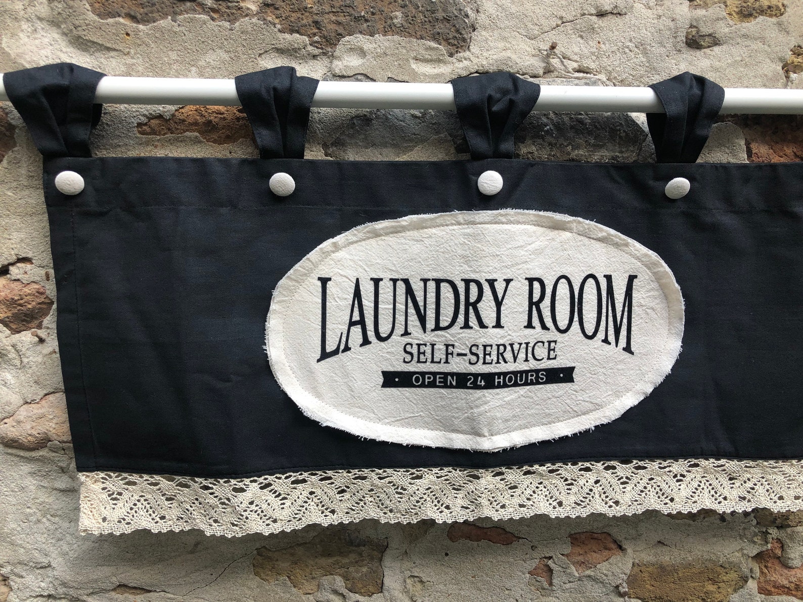 Laundry Decor Tab Top Valance Farmhouse Cotton Lace Curtains Custom ...