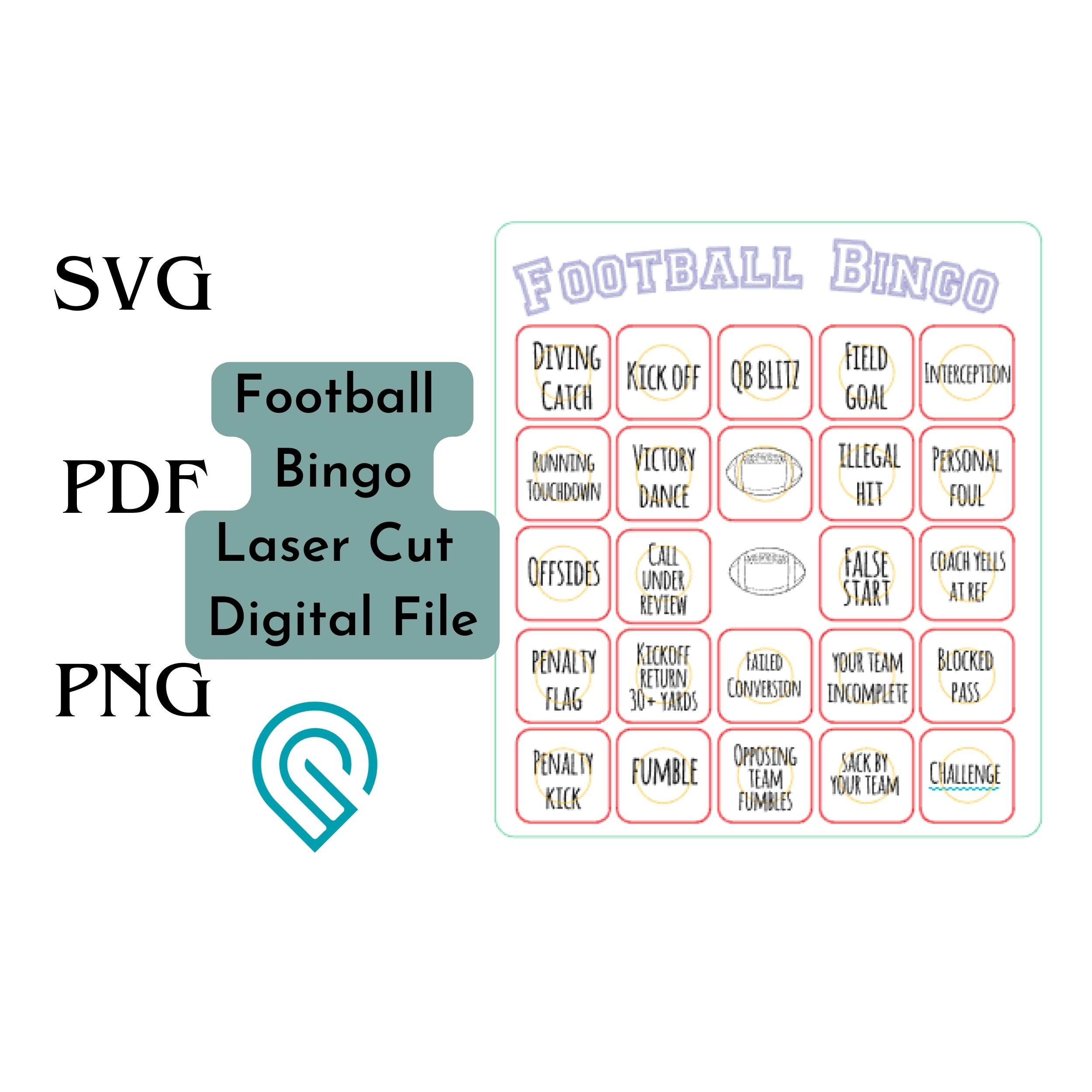 Football Bingo SVG Digital File for Glowforge - Family Games, Laser Cut ...