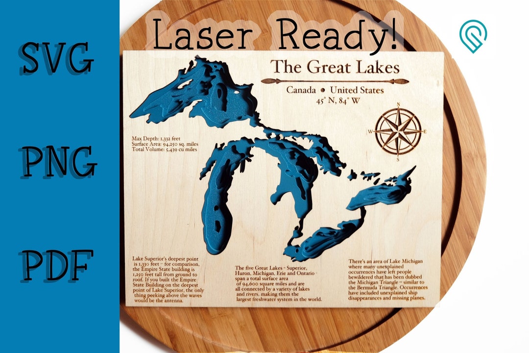 Digital File Great Lake Depth Map - SVG, PDF, PNG - Laser Cut ...