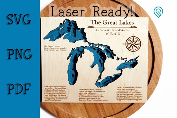 Digital File Great Lake Depth Map SVG PDF PNG Laser Cut - Etsy Canada