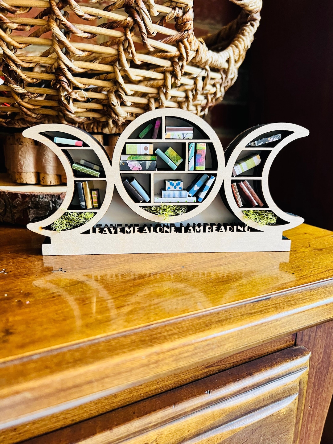 Lunar Book Lover Moon Phases Miniature Bookshelf - Book Nerd, Gift for ...