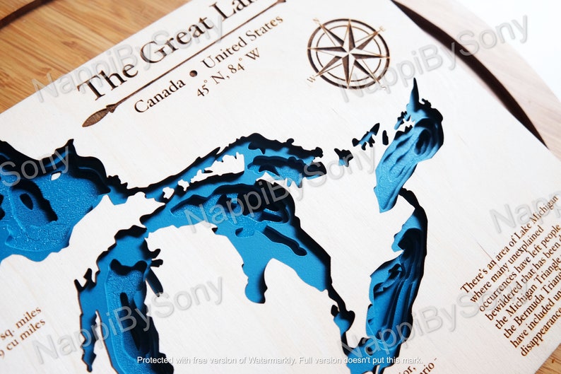 Digital File Great Lake Depth Map SVG PDF PNG Laser Cut - Etsy