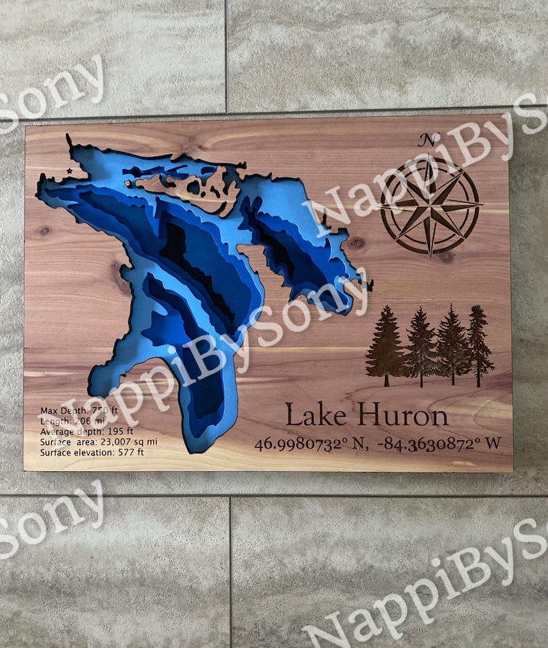 Digital File Lake Huron Depth Map SVG PDF PNG Laser Cut - Etsy Canada