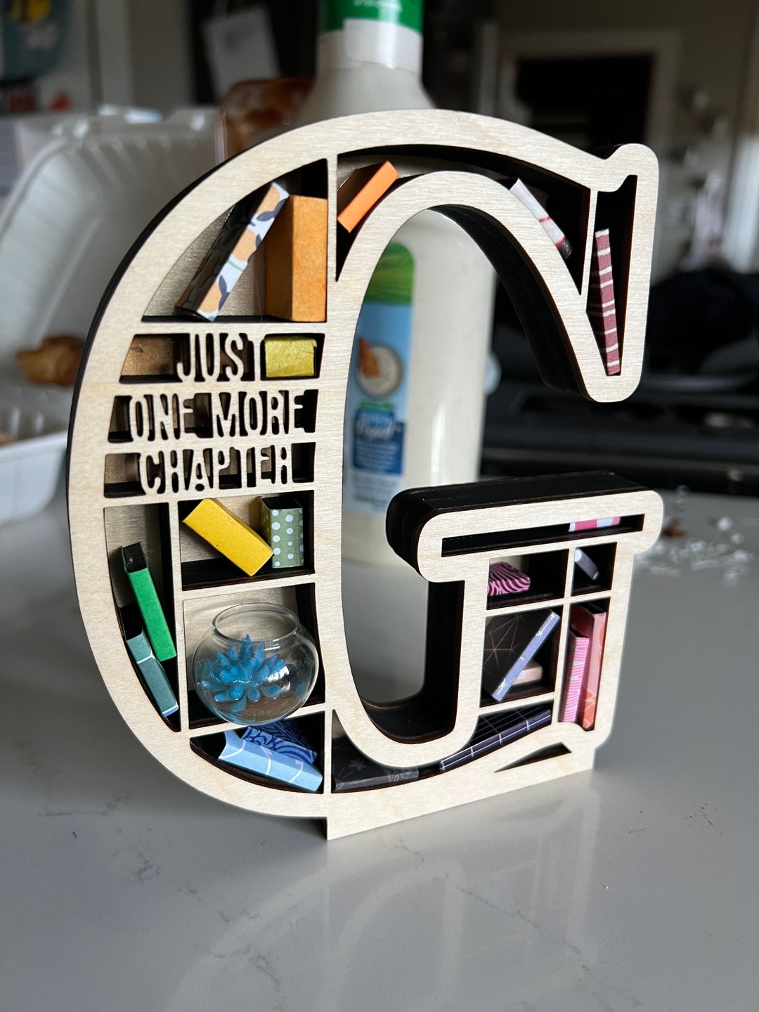 Custom Initial Book Lover Miniature Bookshelf - Book Nerd, Gift for ...