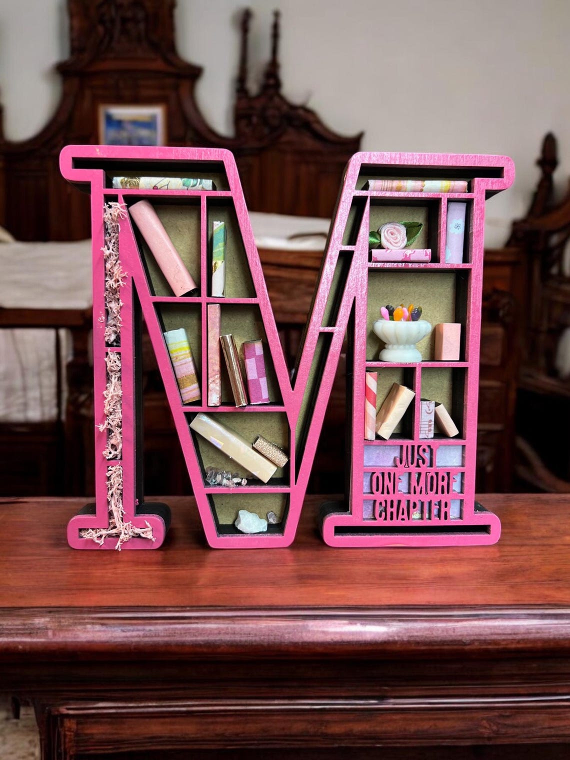 Custom Alphabet Initial Book Lover Miniature Bookshelf - Great Gift for ...