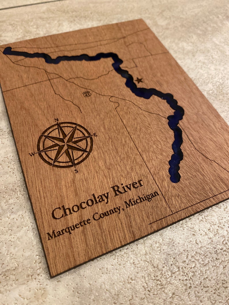 Chocolay River Upper Peninsula of Michigan Wooden Map - Etsy